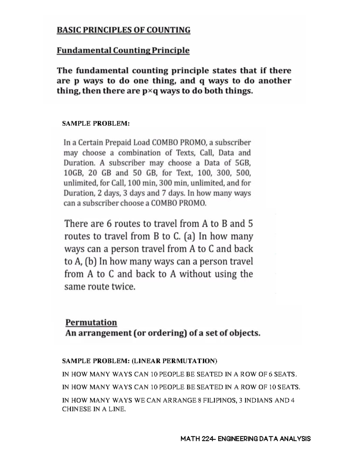 Basic Principles OF Counting - MATH 224 - ENGINEERING DATA ANALYSIS ...