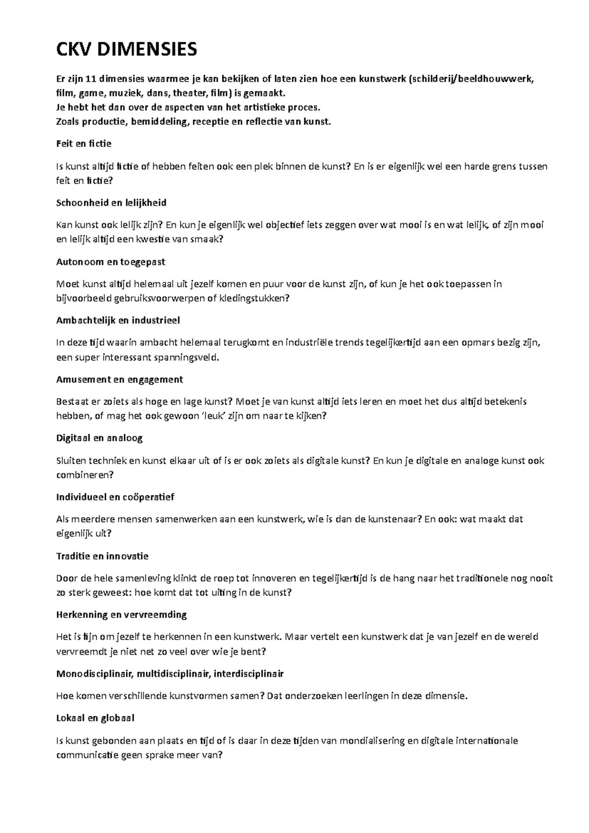 CKV Dimensies: Uitleg van Kunstaspecten en -processen - Studeersnel