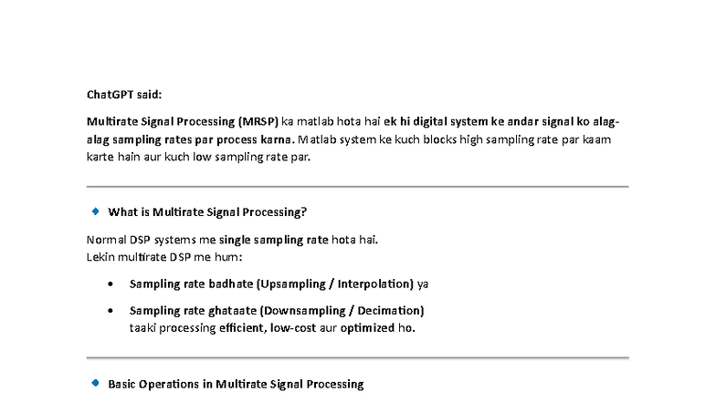 Unit 5 DSP: Multirate Signal Processing Overview and Applications - Studocu