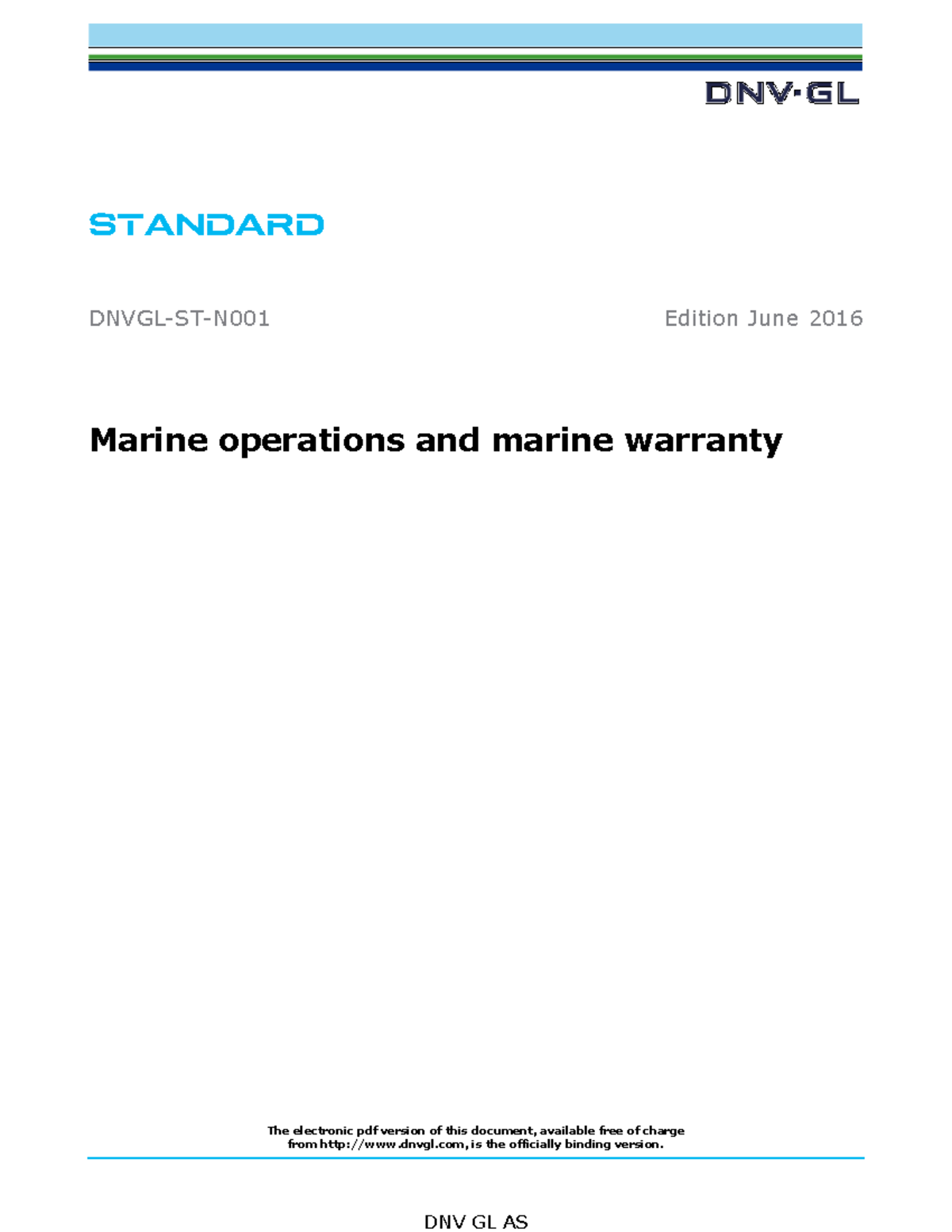 DNV-1: Marine Operations & Warranty Standards - June 2016 Edition - Studocu