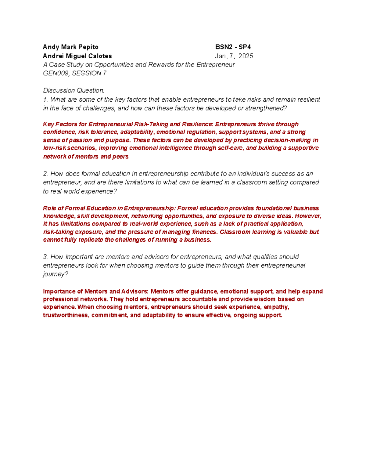 Caselet - Notes - Andy Mark Pepito BSN2 - SP Andrei Miguel Calotes Jan ...