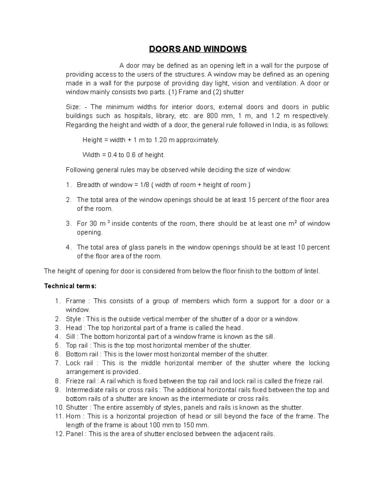 Lecture Notes - Understanding Doors and Windows Concepts - Studocu