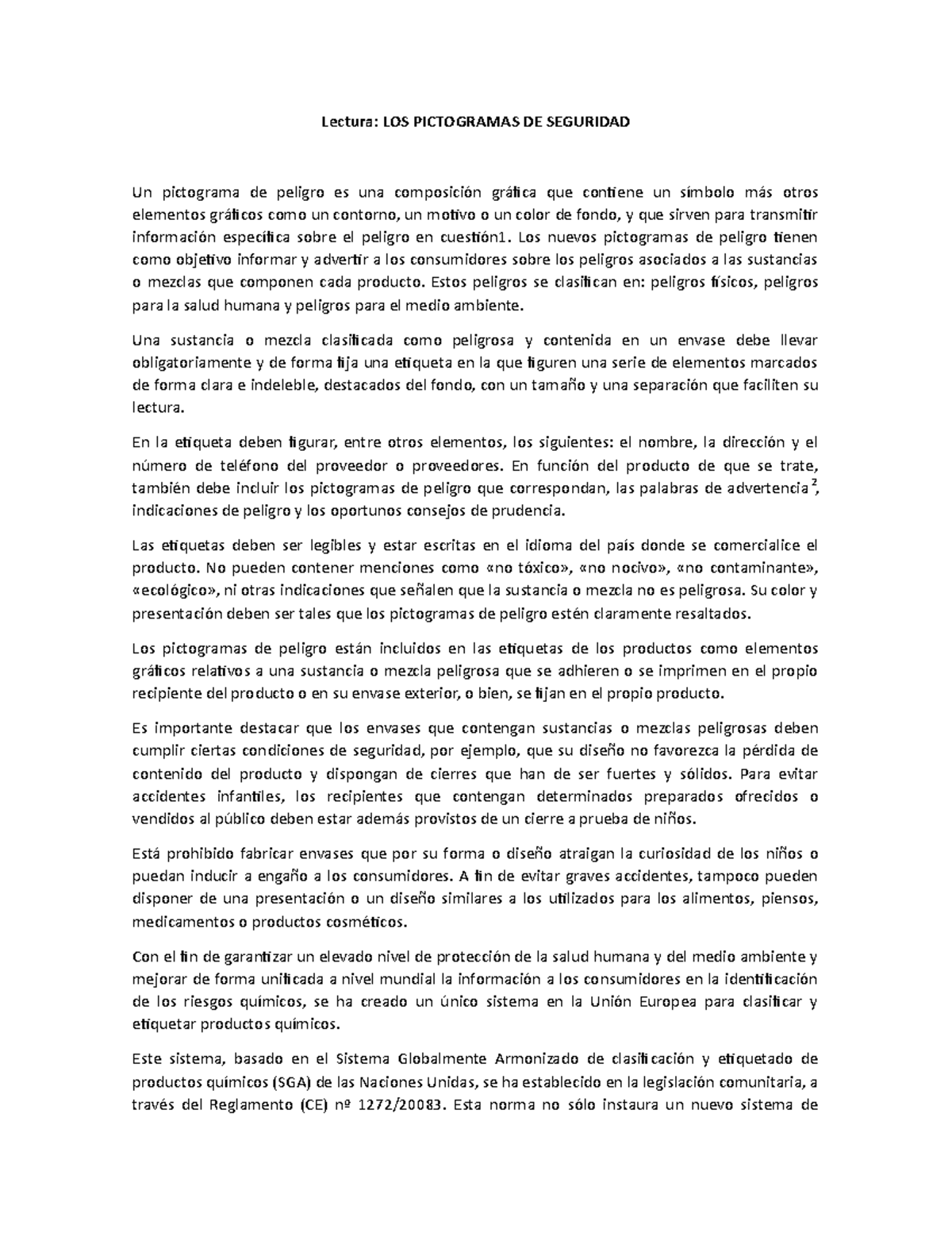 Lectura de Pictogramas de Seguridad en Productos Químicos - Studocu