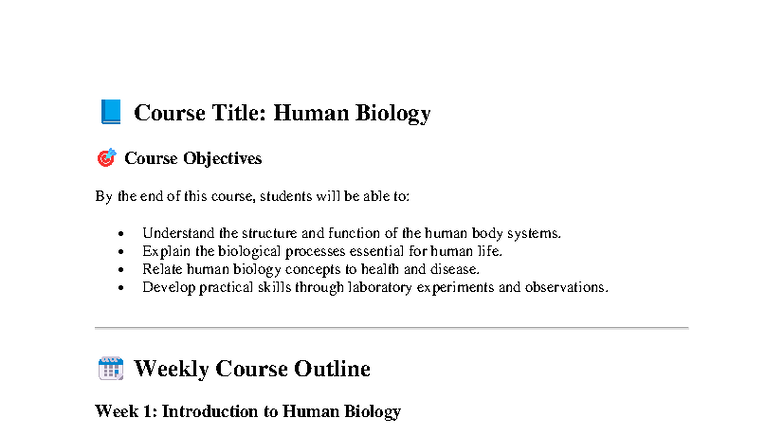 BBY1219 Course Outline - Course Title: Human Biology Course Objectives ...
