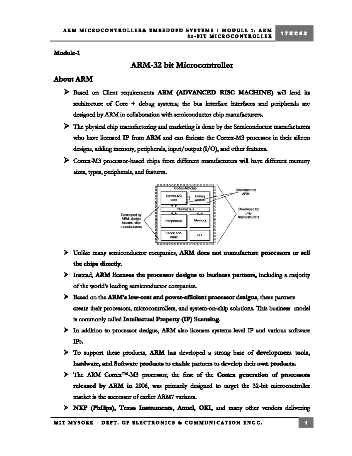 Arm 1 - arm - ARM EMBEDDED SYSTEMS I MODULE 1: ARM 17EC62 ...