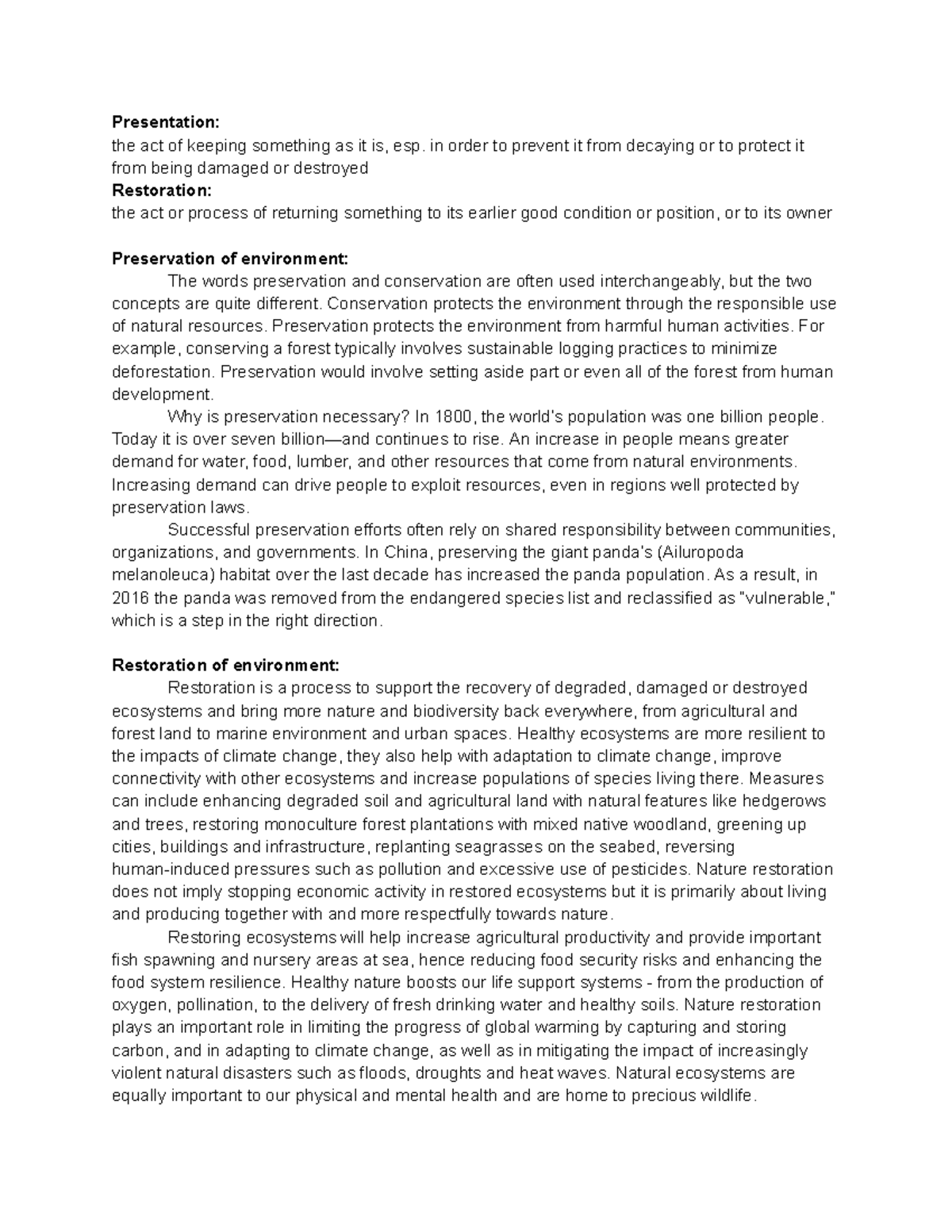 Environmental Education- preserving and restoring environment ...