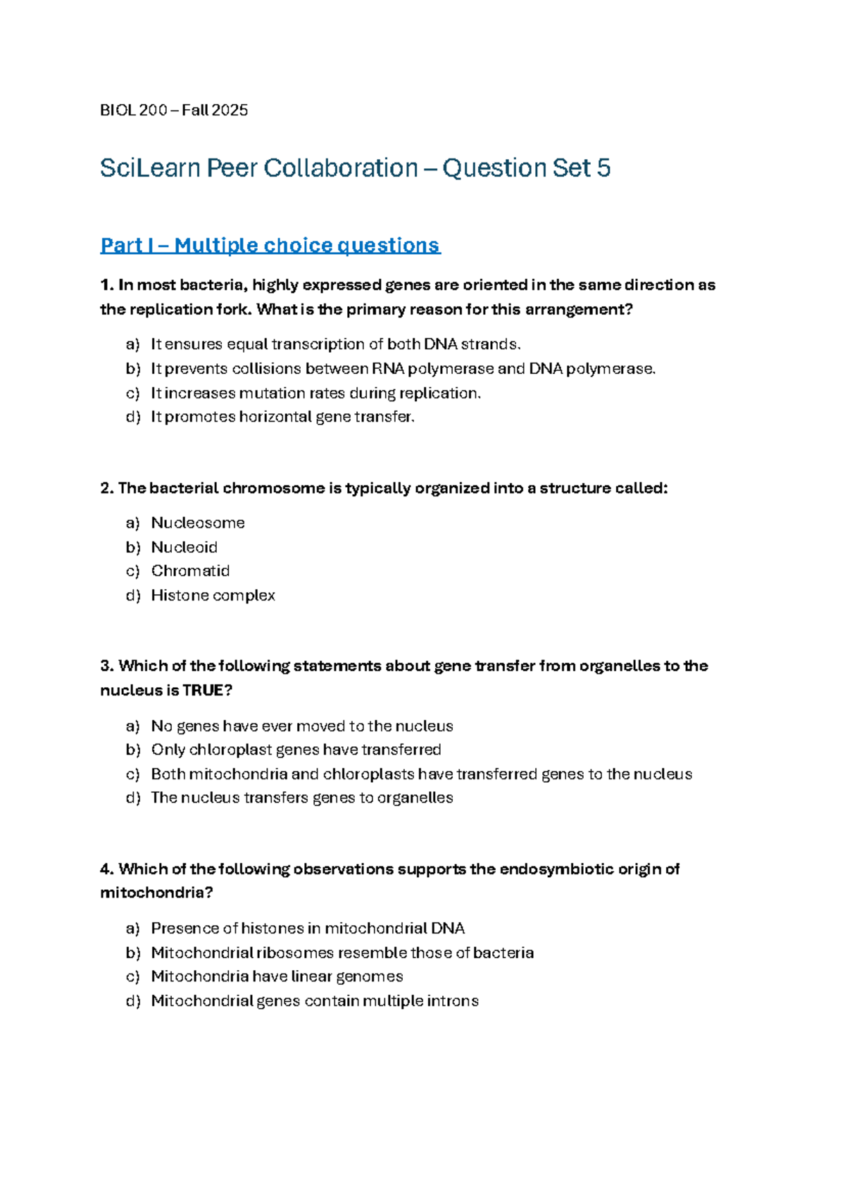 BIOL 200 Fall 2025 SciLearn Peer Collaboration Question Set 5 - Studocu