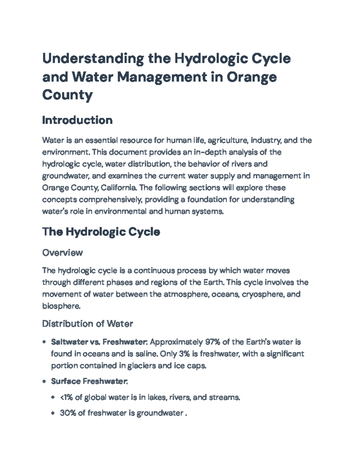 Analyzing the Hydrologic Cycle & Water Management in Orange County ...