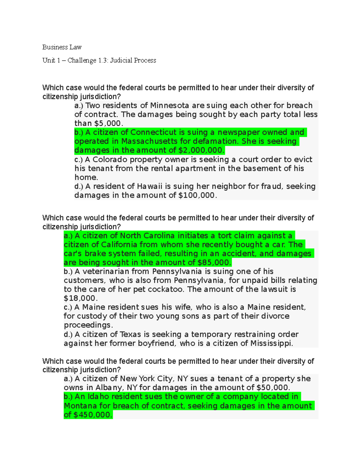 Business Law: Unit 1 Challenge 1.3 - Understanding Judicial Process ...