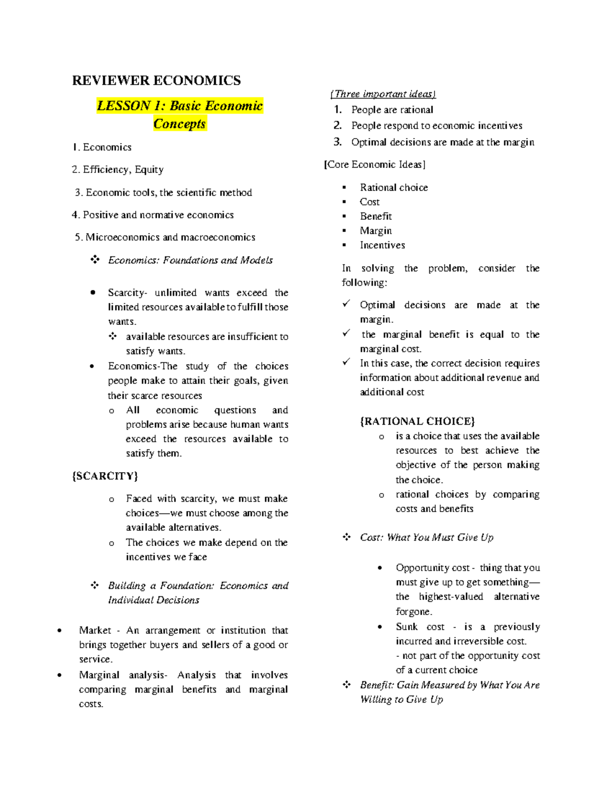 Economics 101: Comprehensive Review & Key Concepts Lessons - Studocu
