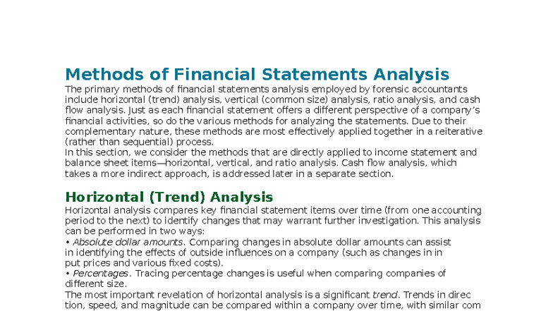 Methods of Financial Statements Analysis - Just as each financial ...