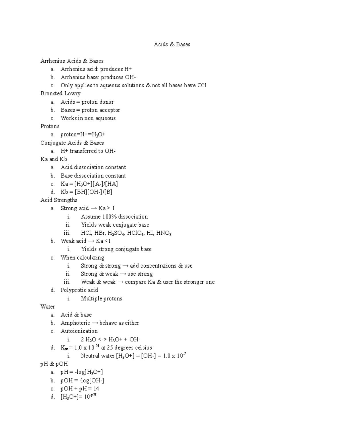 Chapter 15 Review - Acids & Bases Arrhenius Acids & Bases a. Arrhenius ...