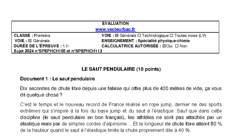 Exercices sur le Saut Pendulaire avec Corrigés - SPEPHCH105 & SPEPHCH ...