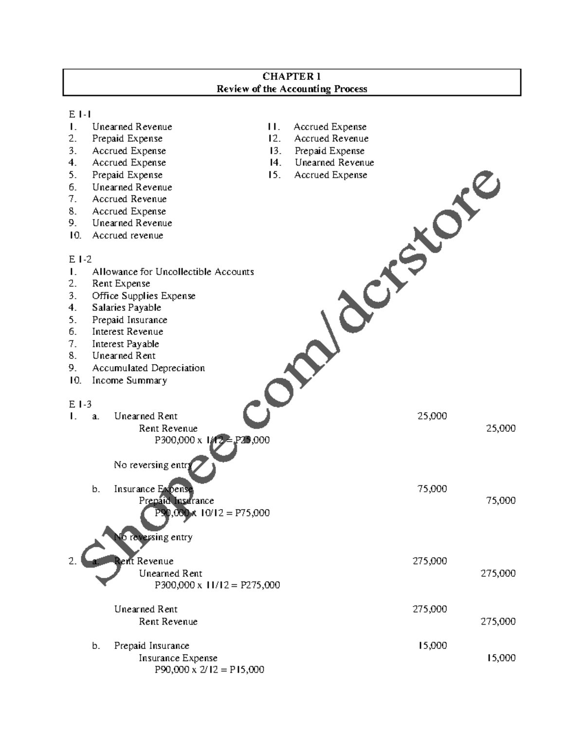 Baysa Parcor Chapter 1-5-Answer-key-1 - ####### CHAPTER Review of the Accounting Process E 1- 1 ...