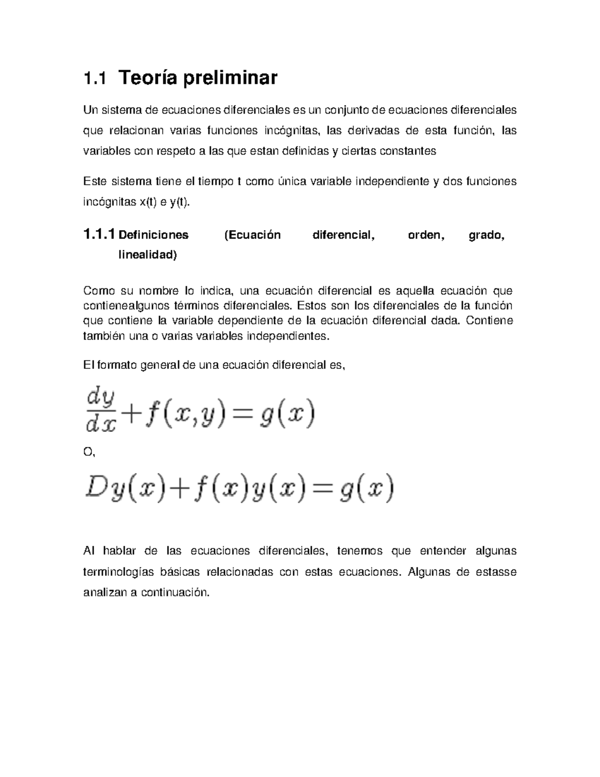 1.1 Teoría preliminar - 1 Teoría preliminar Un sistema de ecuaciones ...