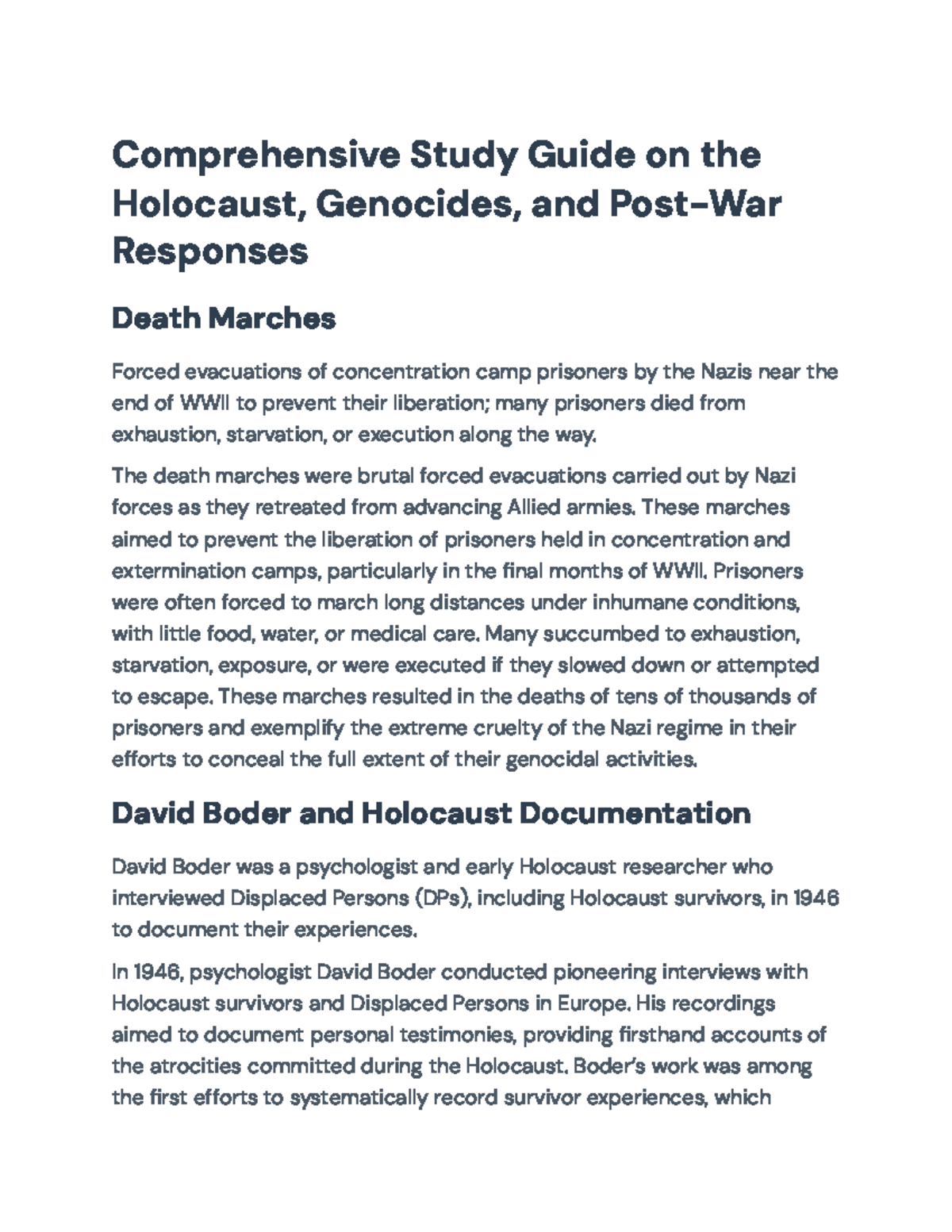 Comprehensive Study Guide on Holocaust, Genocides, and DP Camps - Studocu