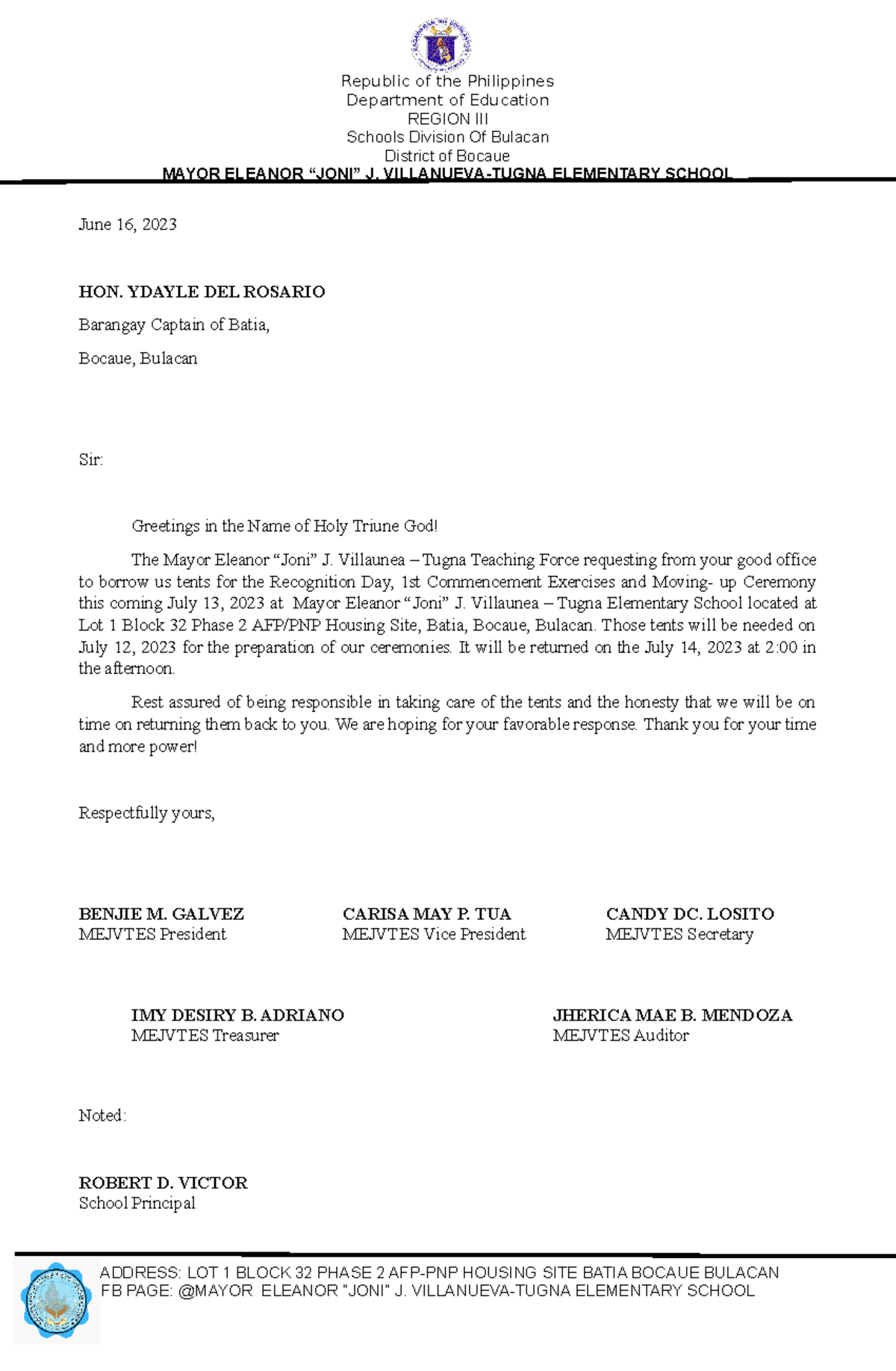 Letter-for-tent - letter - Republic of the Philippines Department of ...