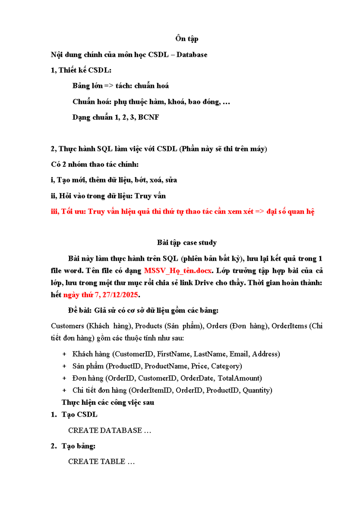 Bài tập Case Study CSDL 1: Thực hành SQL và Truy vấn Dữ liệu - Studocu