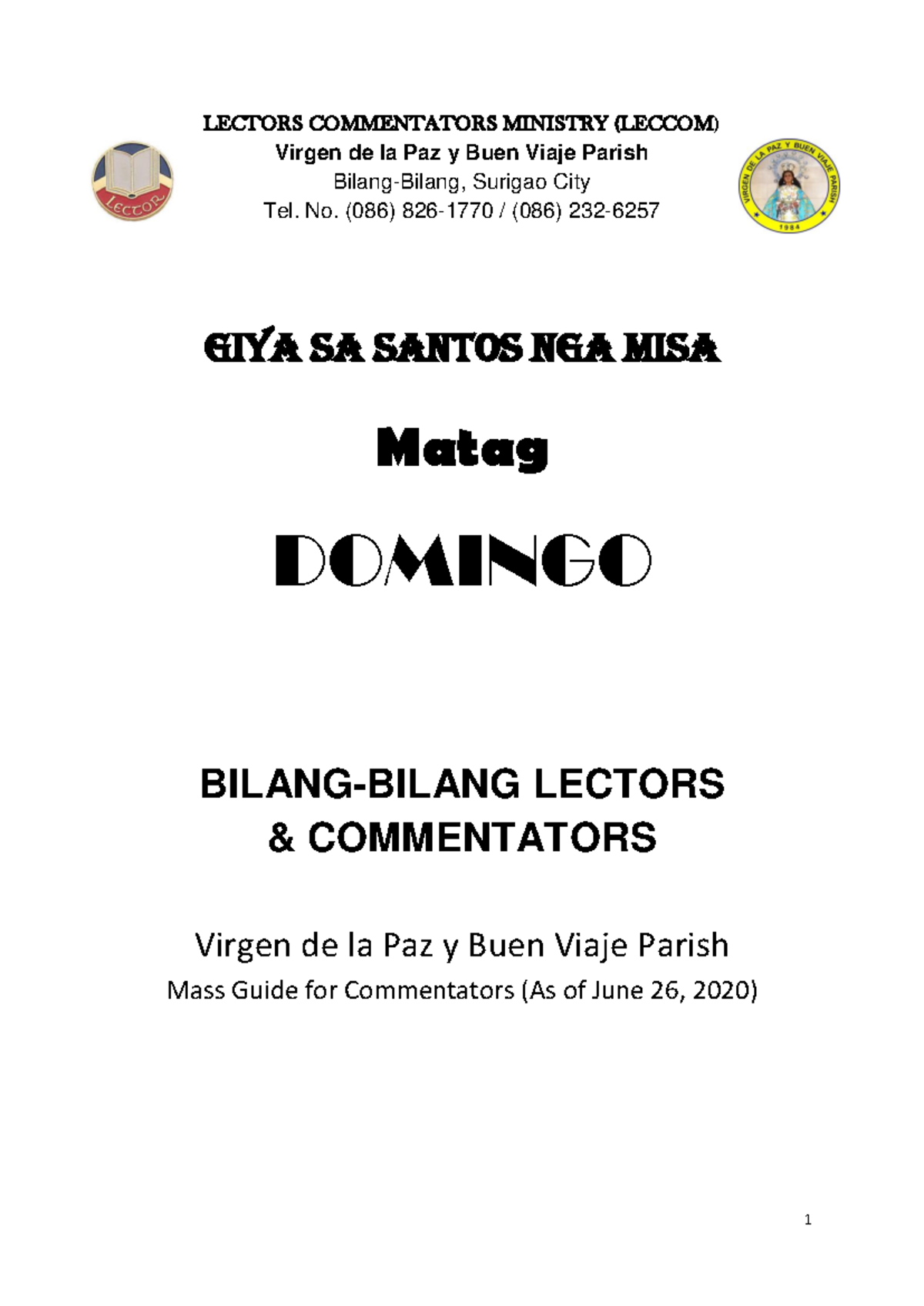 Mass Guide for Commentators - Virgen de la Paz y Buen Viaje Parish ...