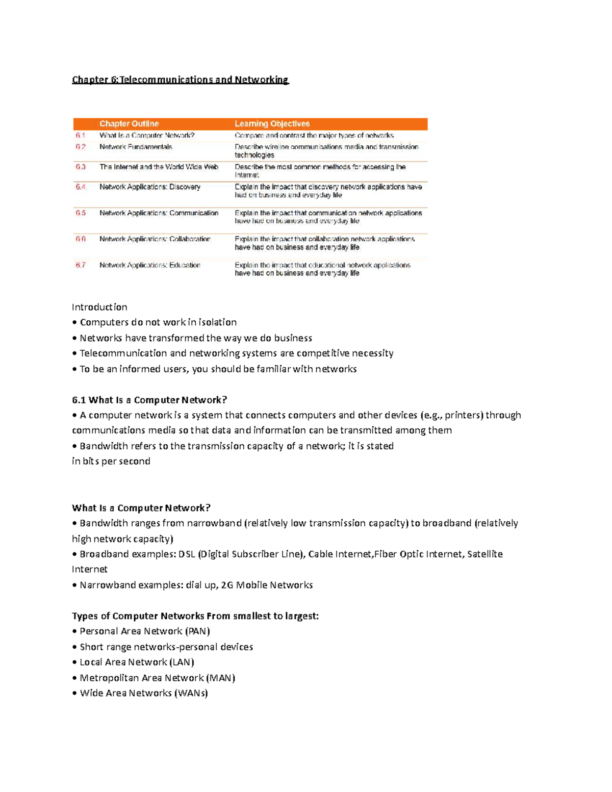 Chapter 6: Telecommunications & Networking Overview (Info Systems ...