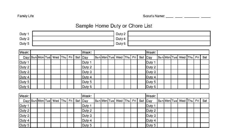 Family Life (Merit Badge) Chore Chart Template - Studocu