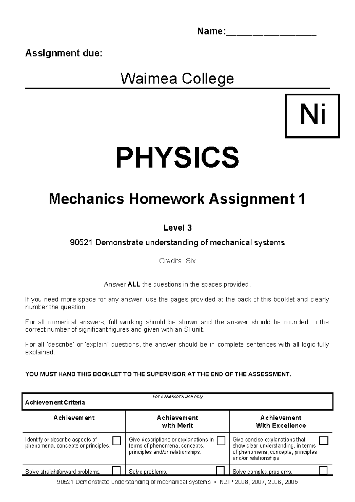 Ass1 linear motion NZIP Collated Questions - Name ...