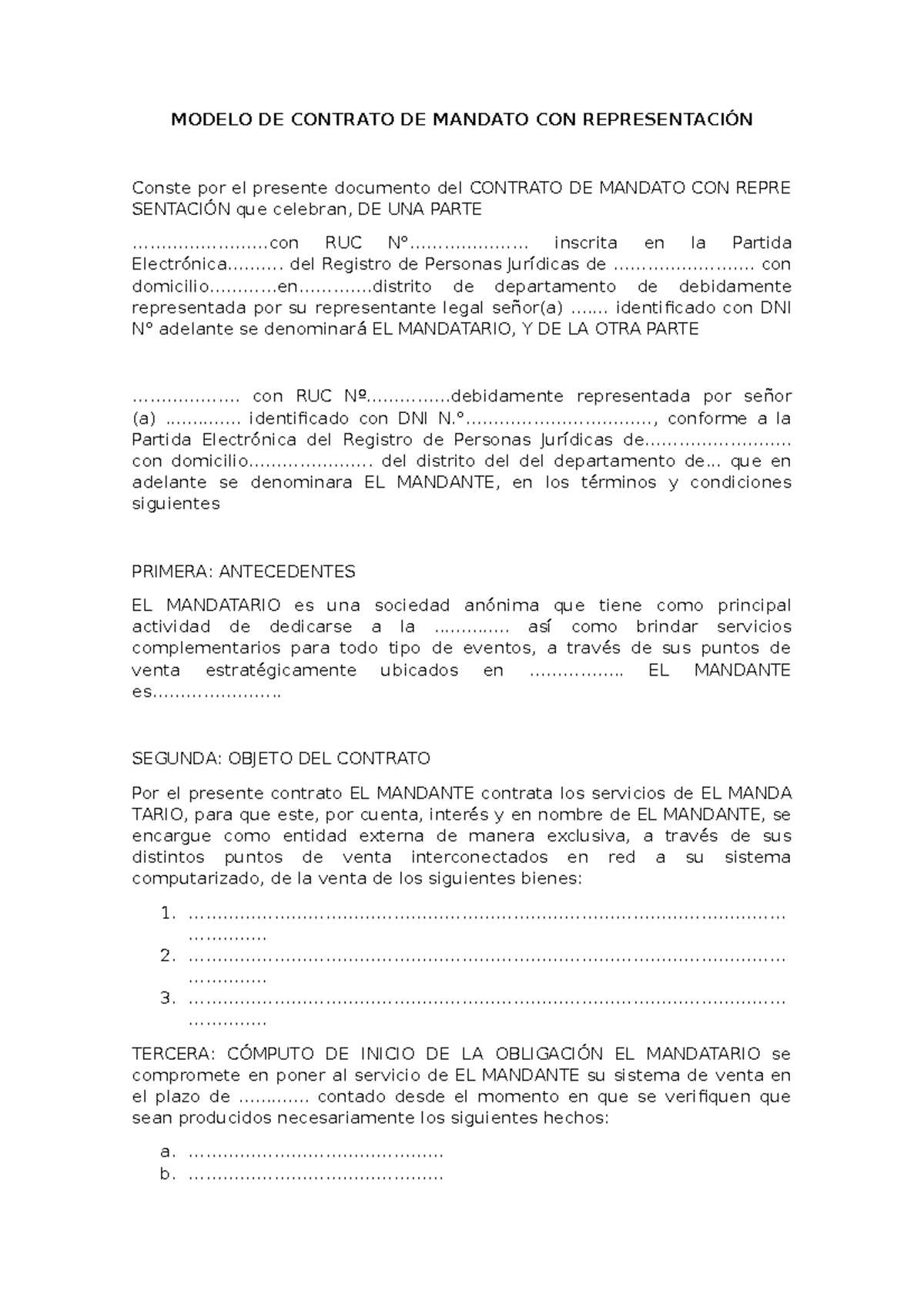 Modelo de Contrato de Mandato con Representación Legal - Studocu