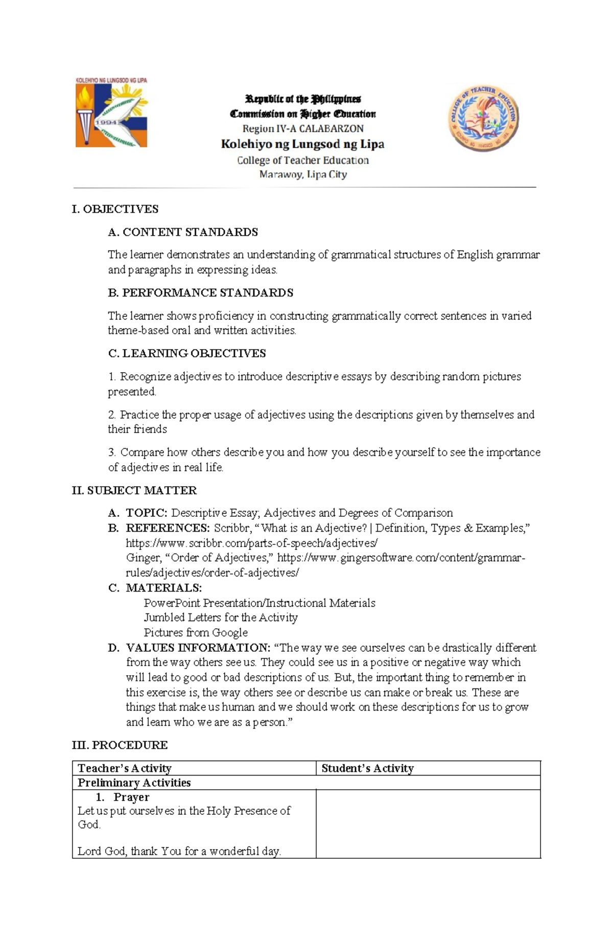 05 DepEd 4As Detailed Lesson Plan on Adjectives for Descriptive Essays ...