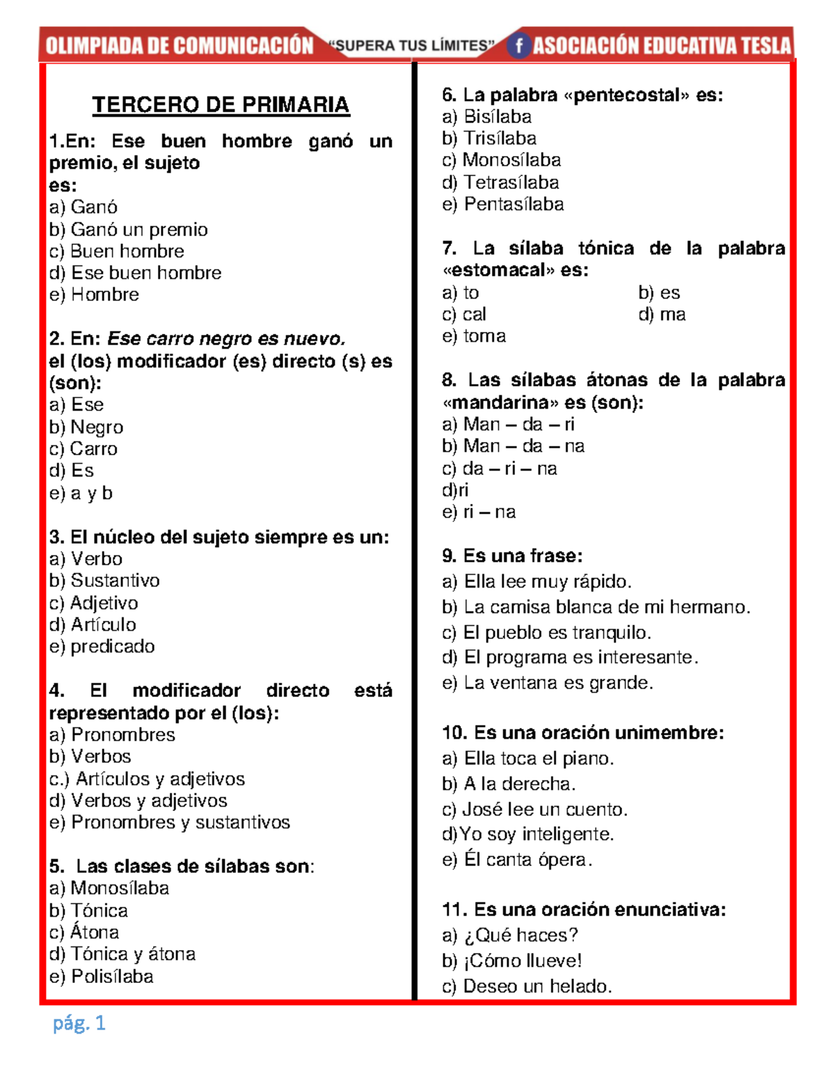 3RO Primaria - Ejercicios de Lengua y Gramática para Tercero - Studocu