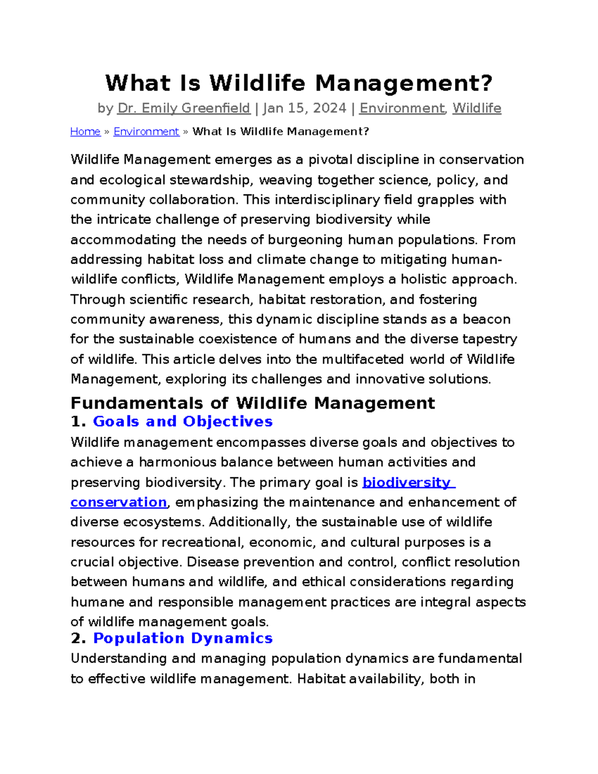 ENV 101: Understanding Wildlife Management and Conservation Challenges ...