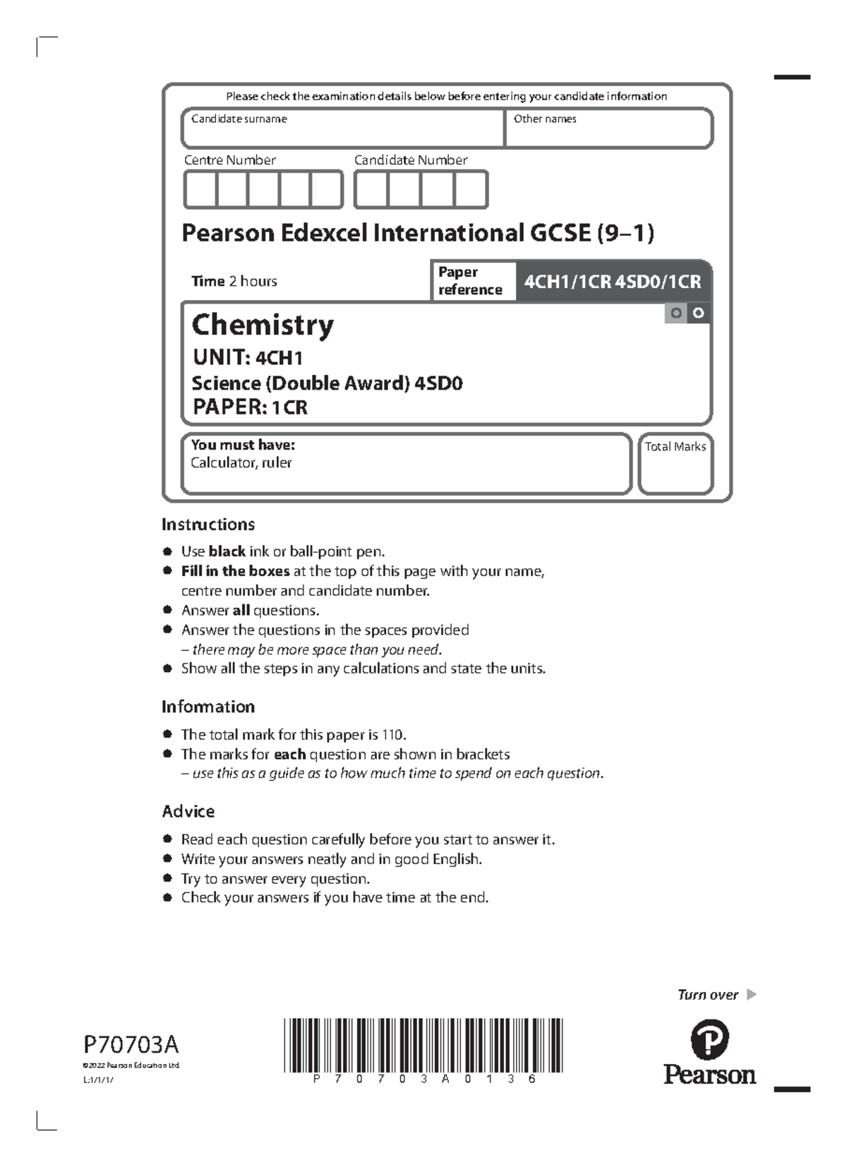 Chemistry Past Paper (IGCSE 4CH1/1CR) - Pearson Edexcel Exam Guide ...