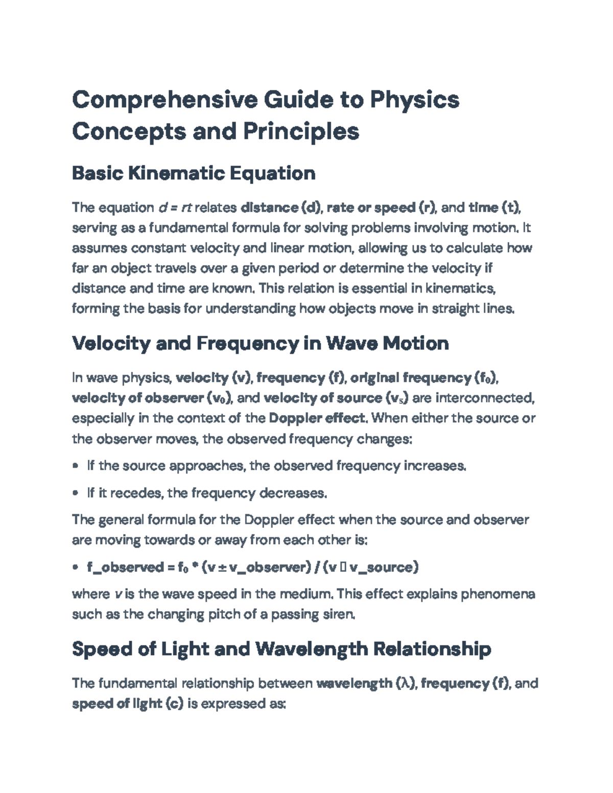 Comprehensive Physics Concepts Overview for Kinematics and Waves - Studocu