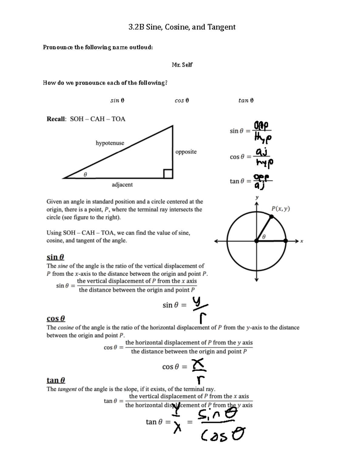 3 - Unit 3 - 2 B Sine, Cosine, and Tangent Pronounce the following name ...