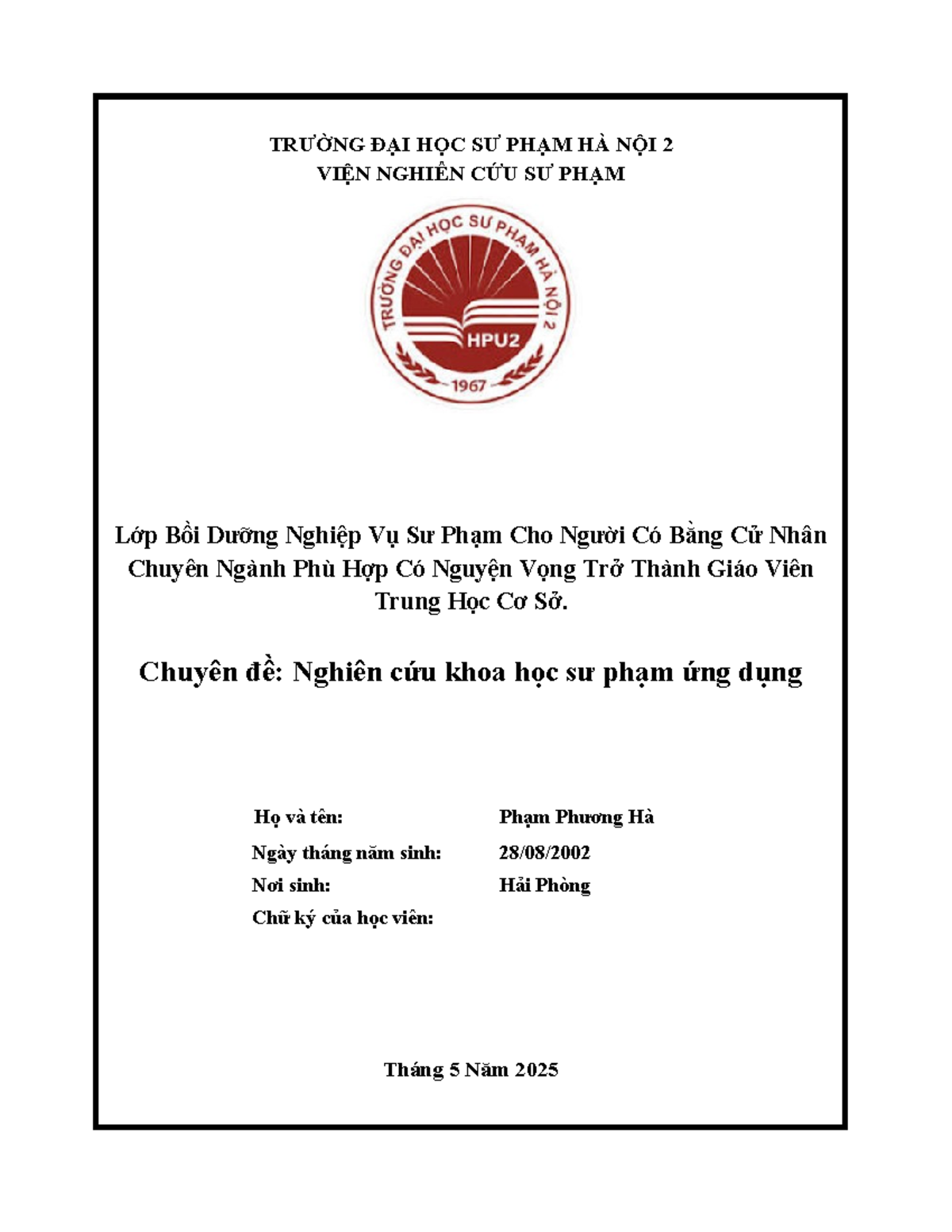 Bìa tiểu luận THCS - bìa tiểu luận để làm bài - TRƯỜNG ĐẠI HỌC SƯ PHẠM ...