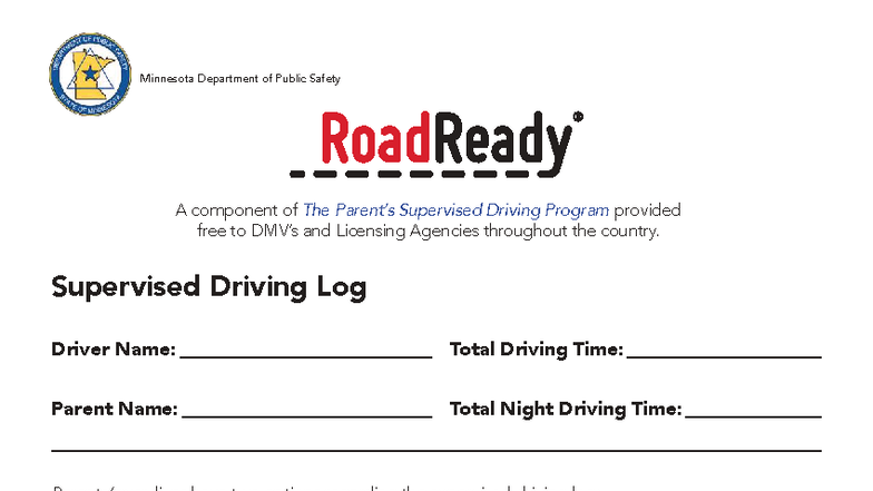 Minnesota Supervised Driving Log: Parent & Teen Tracking Guide - Studocu