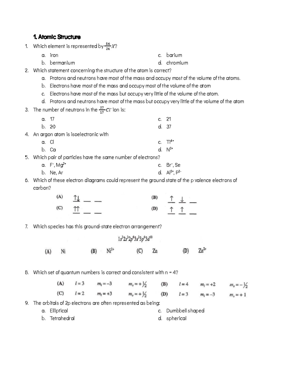 Chem 106 Jurss Final Exam Review: Atomic & Molecular Structure - Studocu