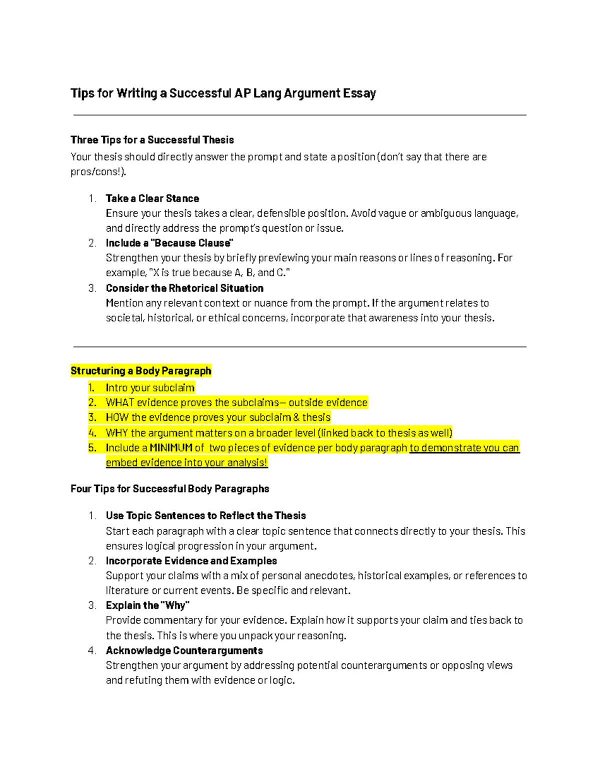 AP Lang Argument Essay Tips: Structure & Effective Examples - Studocu