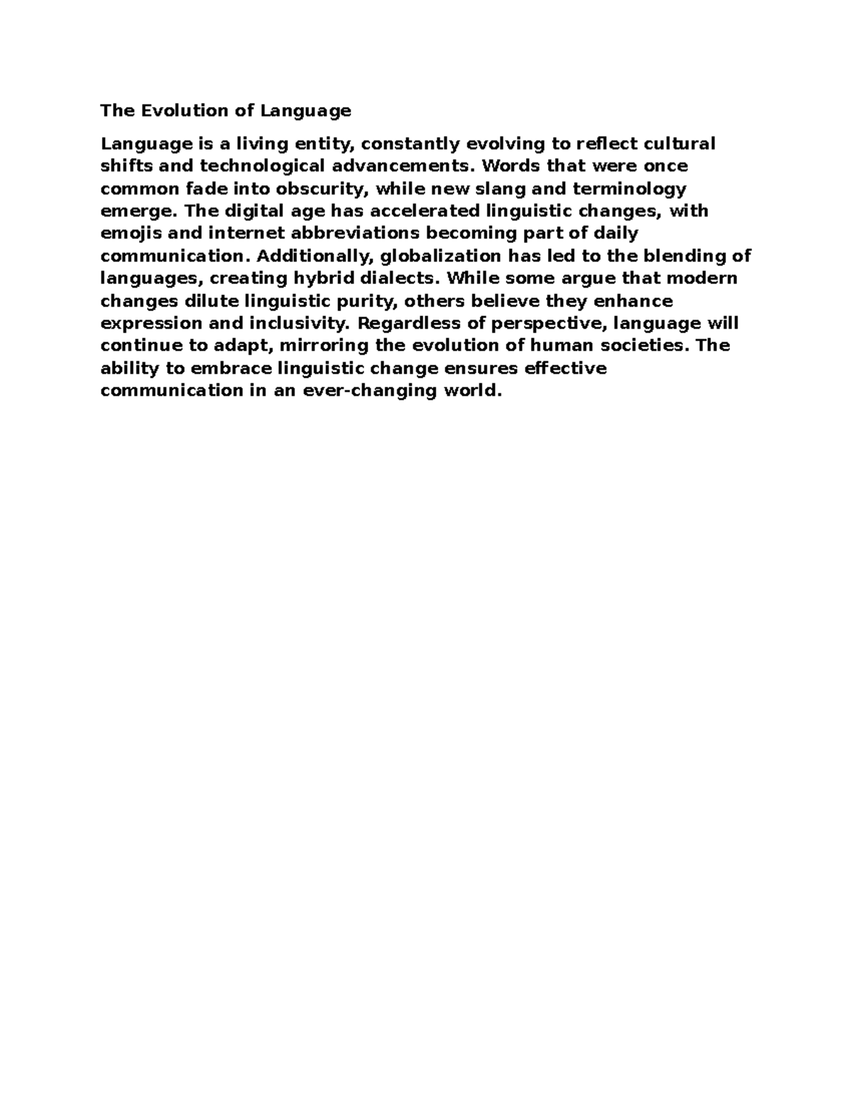 5 - Notes from Class - The Evolution of Language Language is a living ...