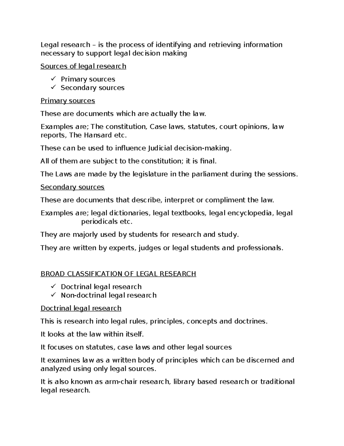 Legal Research Notes: Primary & Secondary Sources Explained - Studocu