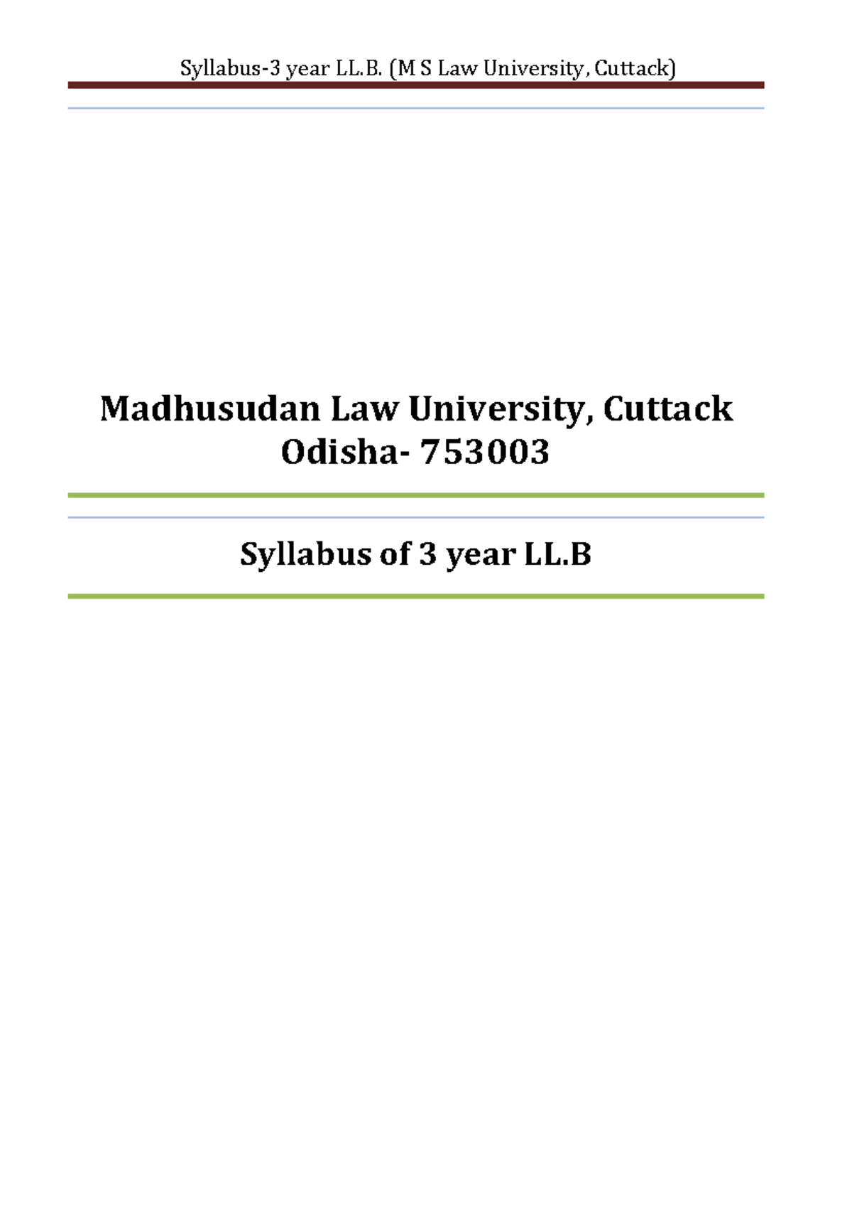 New Revised LL.B. Syllabus (2024-25) - M S Law University, Cuttack ...