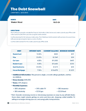 C1L4 calculating your net worth - CHAPTER 1, LESSON 4 ####### NAME DATE ####### DIRECTIONS ...
