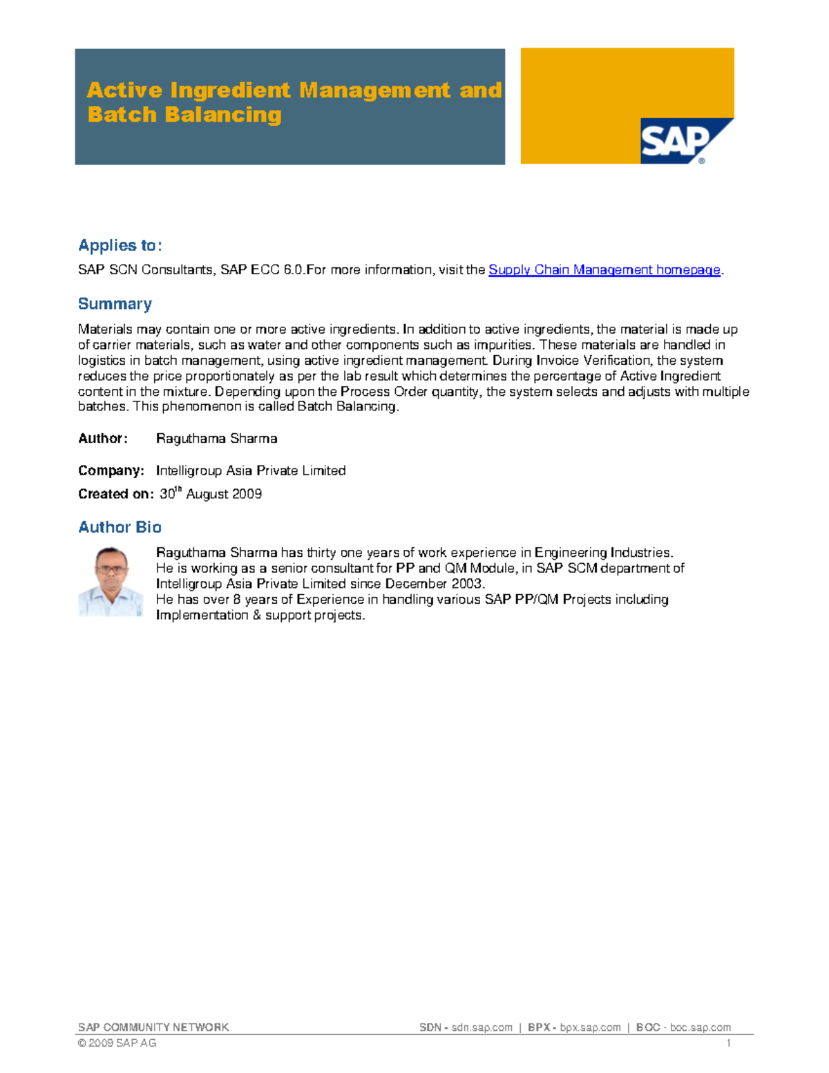 Active Ingredient Management & Batch Balancing: SAP ECC 6.0 Guide - Studocu