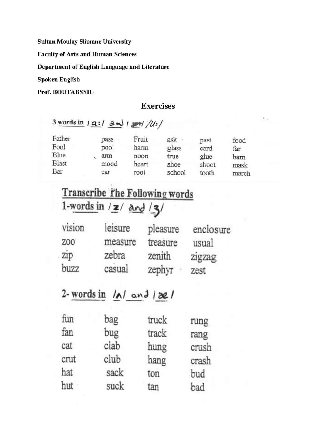 Exercises 3 - Phonology - Trường Trung học cơ sở – Trung học phổ thông ...