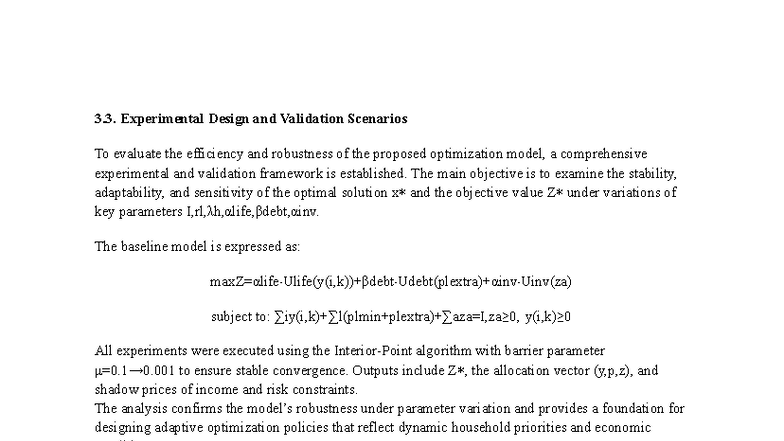 3.3. Experimental Design & Validation for Optimization Model - Studocu