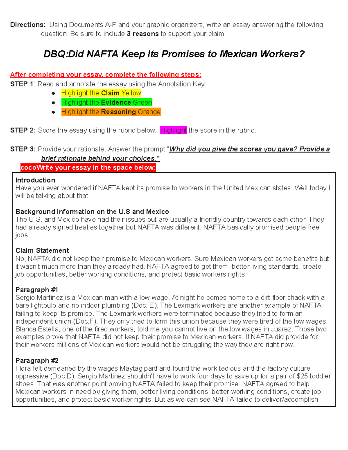 DBQ: Did NAFTA Keep Its Promises to Mexican Workers? - Final Essay ...