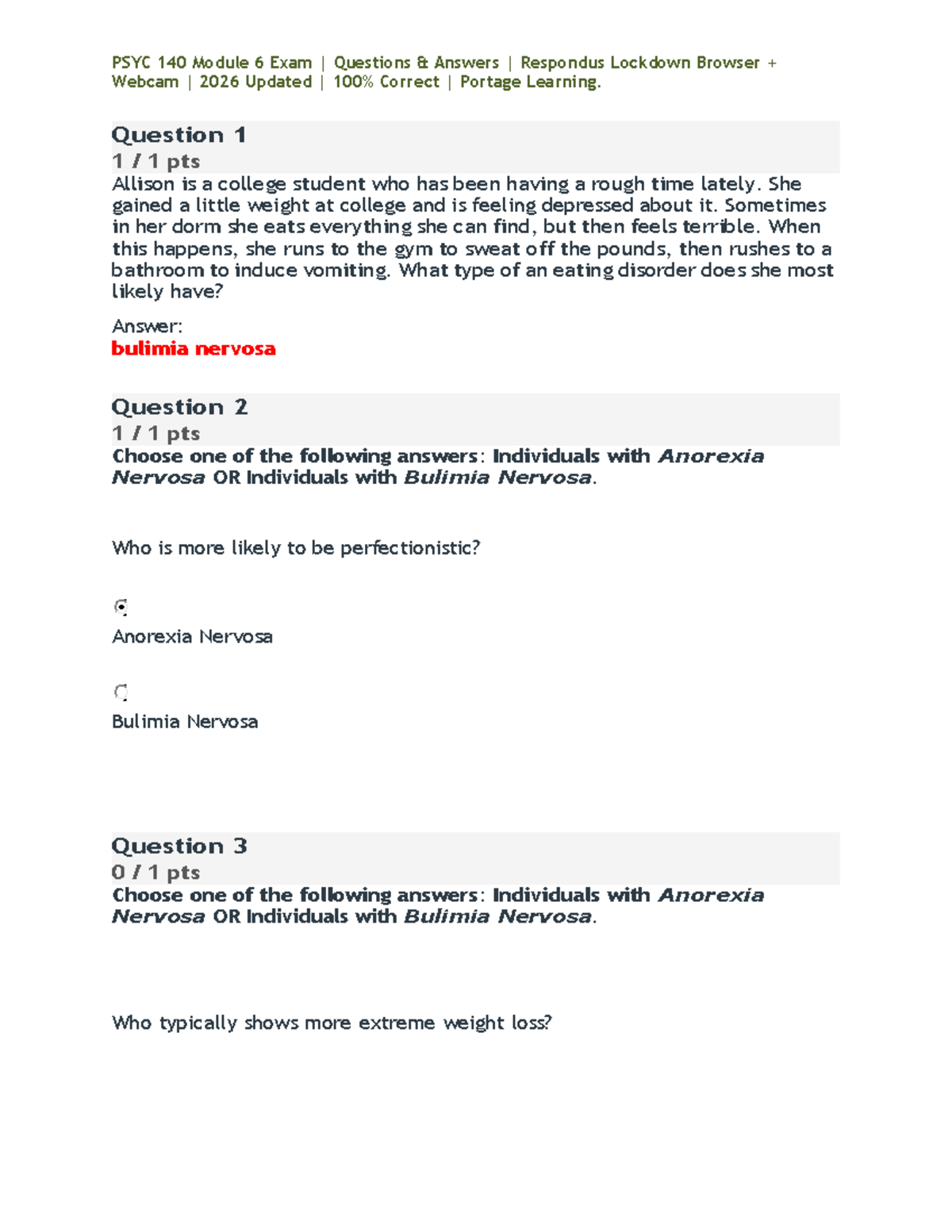 PSYC 140 Module 6 Exam Questions & Answers 2026 Update - Studocu