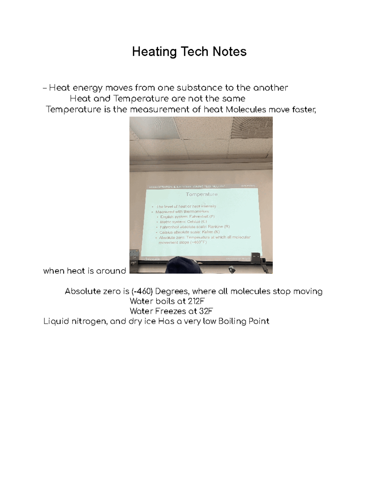 Heating Tech Notes for Tech 5:30 - 7:00 Class: Key Concepts ...