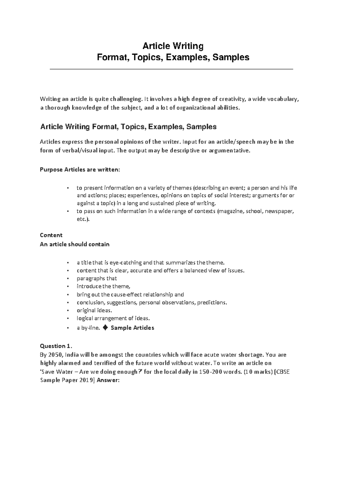 Article Writing Format: Topics, Examples, and Samples for Students ...