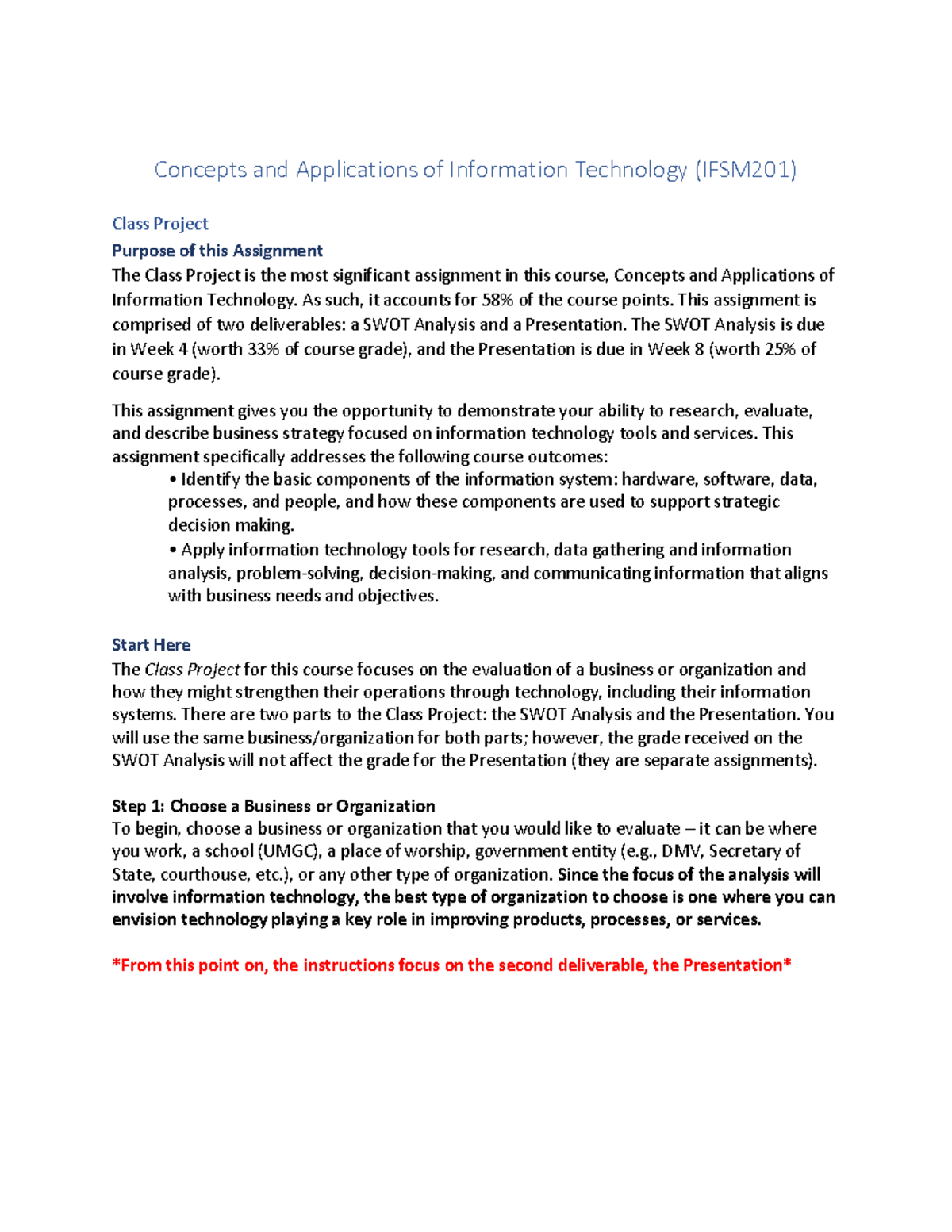 IFSM201 Class Project: SWOT Analysis & Presentation Guidelines - Studocu