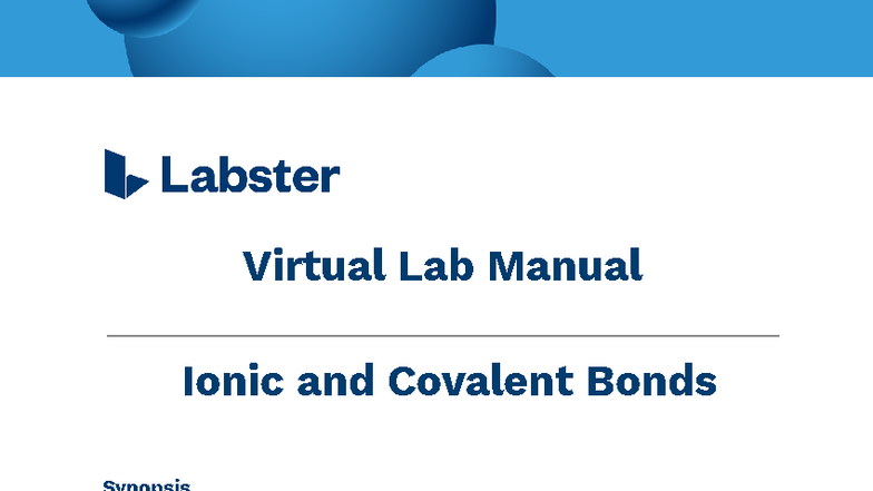 ICV Ionic and Covalent Bonds Virtual Lab Manual - Studocu